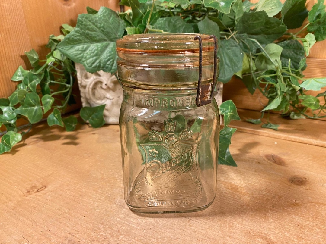 Antique Wide Mouth Square Queen Canning Jar With Kant Krack Lid | Wire ...