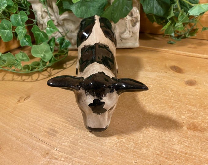 Vintage Handmade Ceramic Cow Shelf Sitter | Holstein Cow Figurine ...