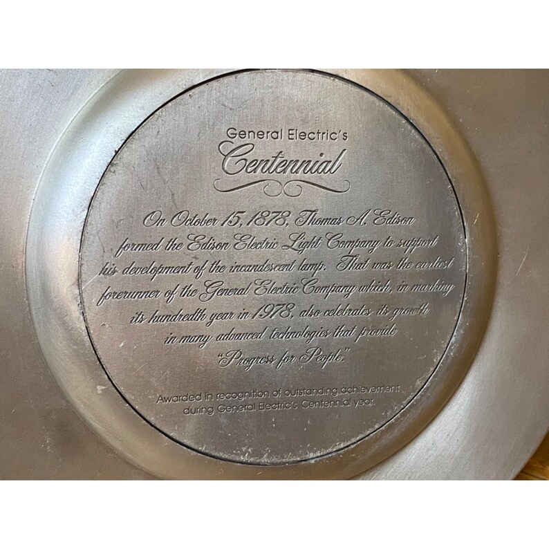 GE Edison Commemorative Pewter Plate General Electric 1978 - Etsy