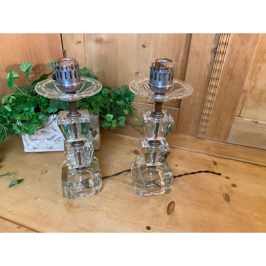Vintage Glass Art Deco Lamp Bases - Set of Two | MCM | Tiered Glass ...