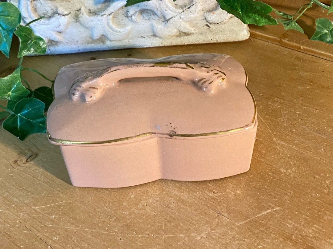 Vintage Pink Ceramic Trinket Box With Lid Pink Trinket Box With Gold ...
