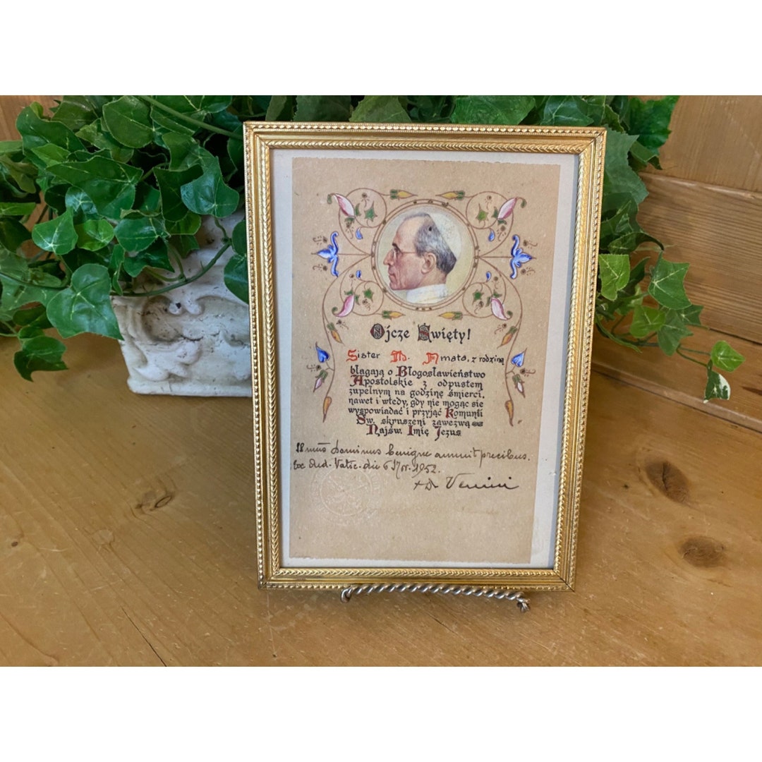 Vintage Framed Apostolic Blessing Parchment | Catholic | Religious ...