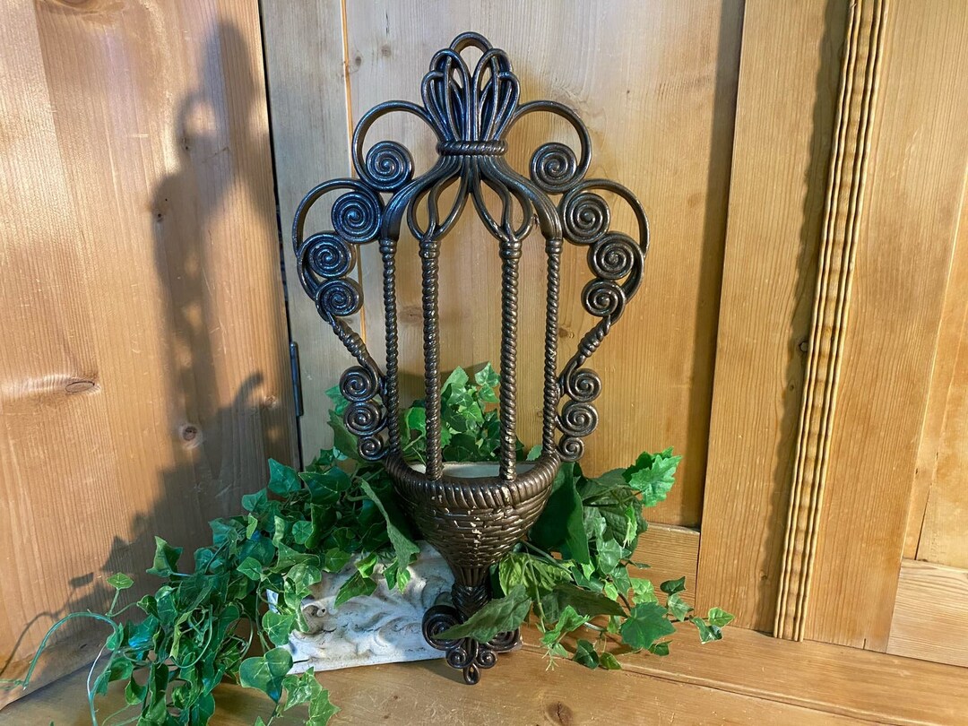 Vintage Ornate Hanging Planter Wall Pocket | Burwood Black Plastic ...