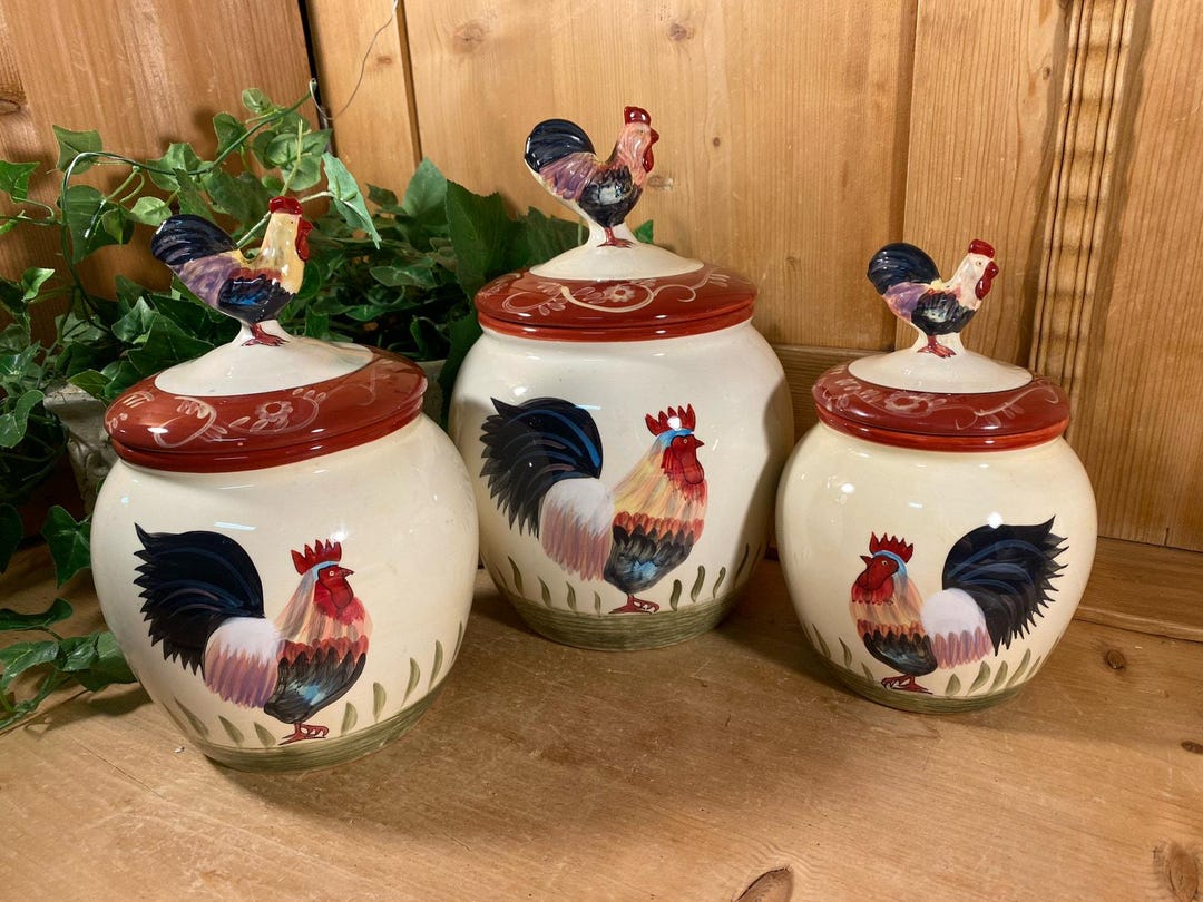 Vintage Ceramic Rooster Jars Set of 3 Home Interirors Rooster With ...