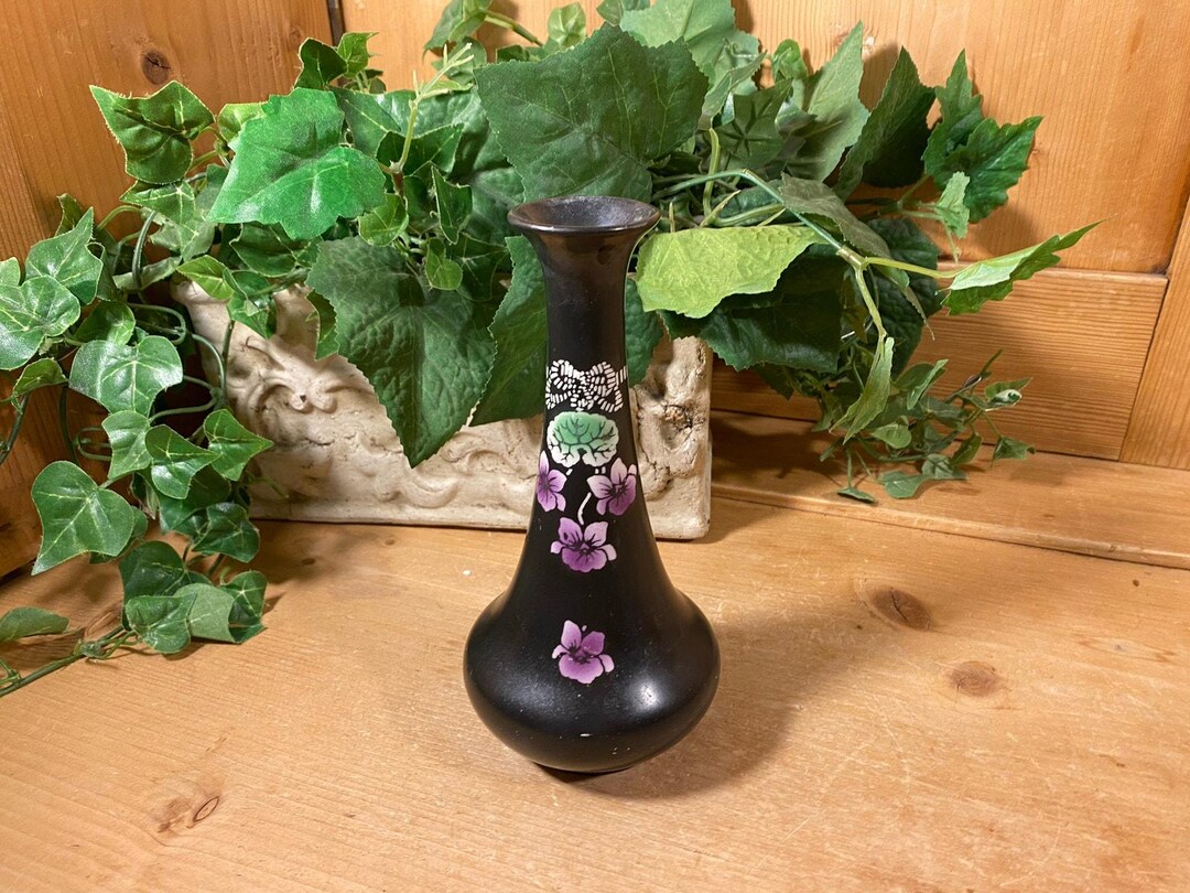 Vintage Early 1900s Shelly Black Floral Ceramic Vase | Early 19th ...