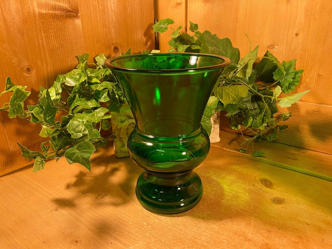Vintage Large Emerald Green Glass Pedestal Vase | Anchor Hocking | Wide ...