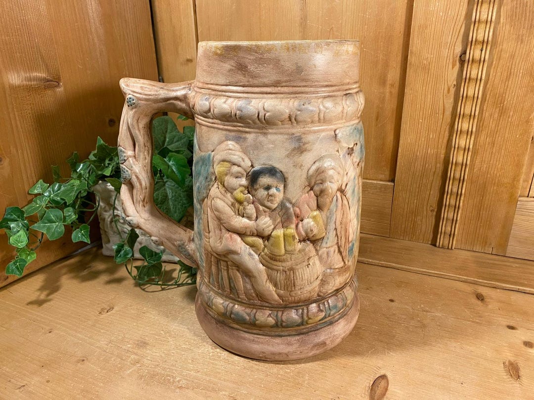Vintage Oversized Chalkware Beer Stein With Raised Images | Men ...