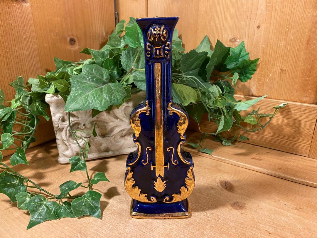 Vintage Blue Porcelain Cello Wall Pocket Flower Vase | Cobalt Blue ...