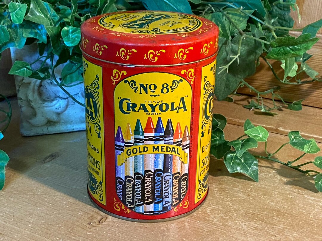 Vintage Tin: Crayola Crayons Gold Metal Tin | Vintage Advertising ...