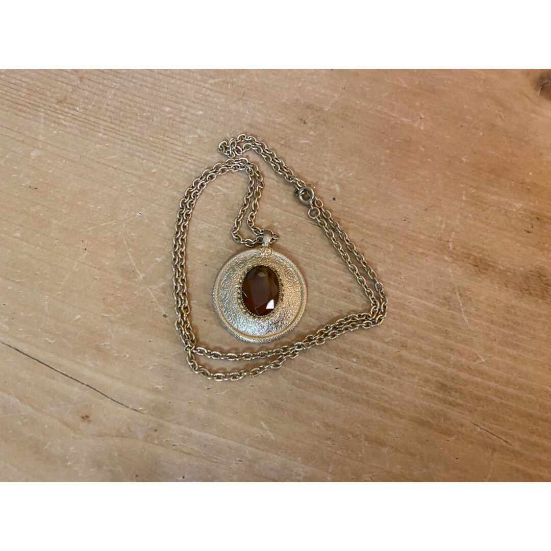 Vintage Emmons Pendant Necklace Silver Pendant With Brown Glass on ...