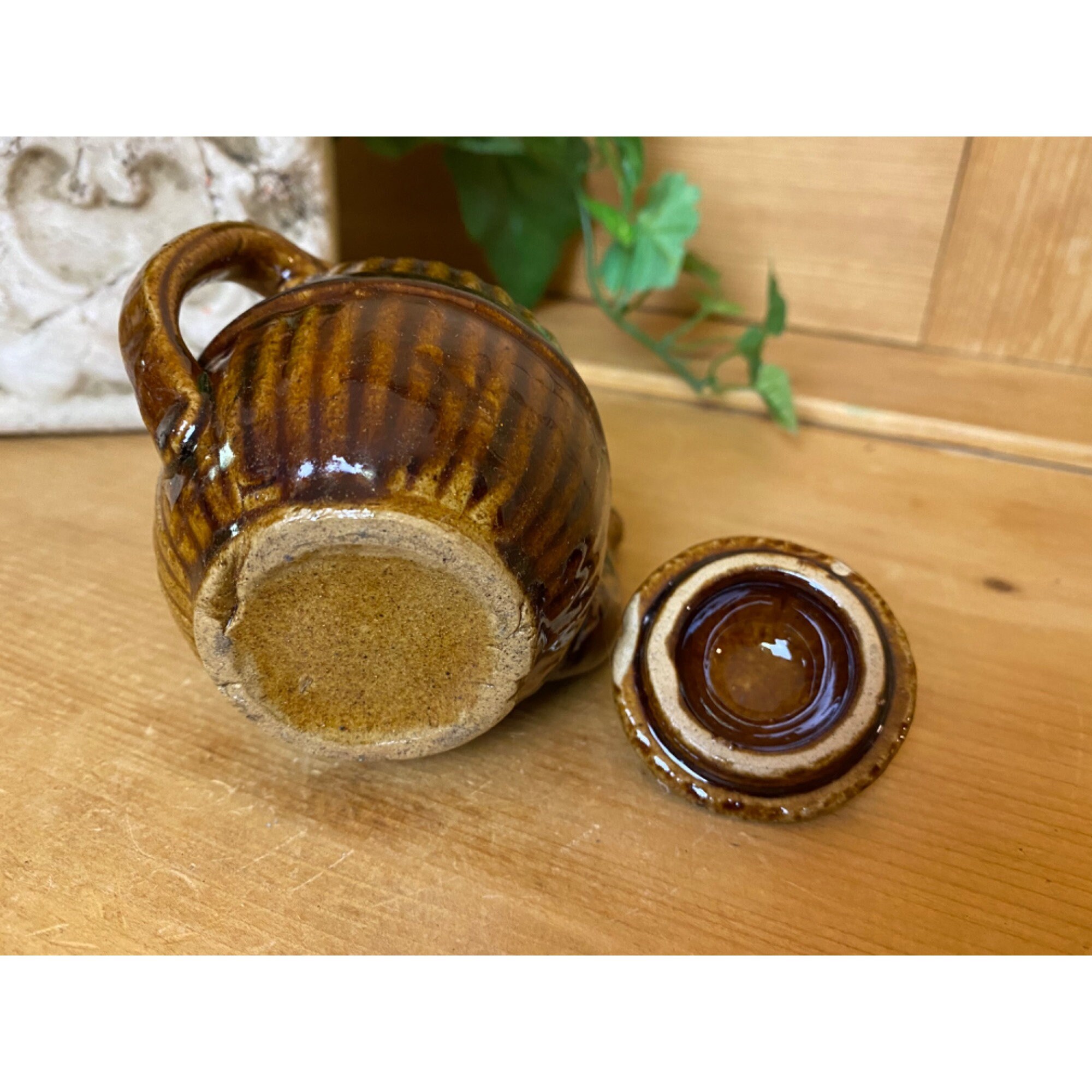 Vintage Miniature Brown Pottery Pitcher With Lid Bennington - Etsy