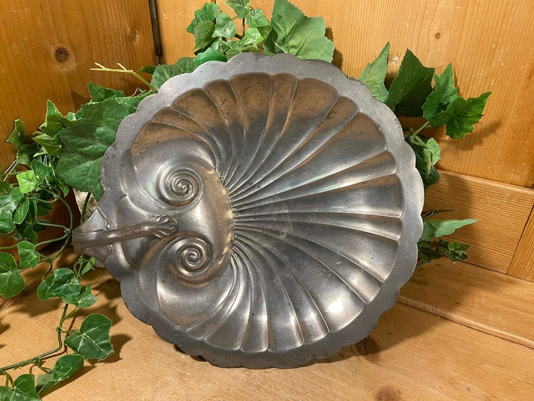 Vintage Pewter Seashell Footed Serving Platter | Insico | Coastal Table ...