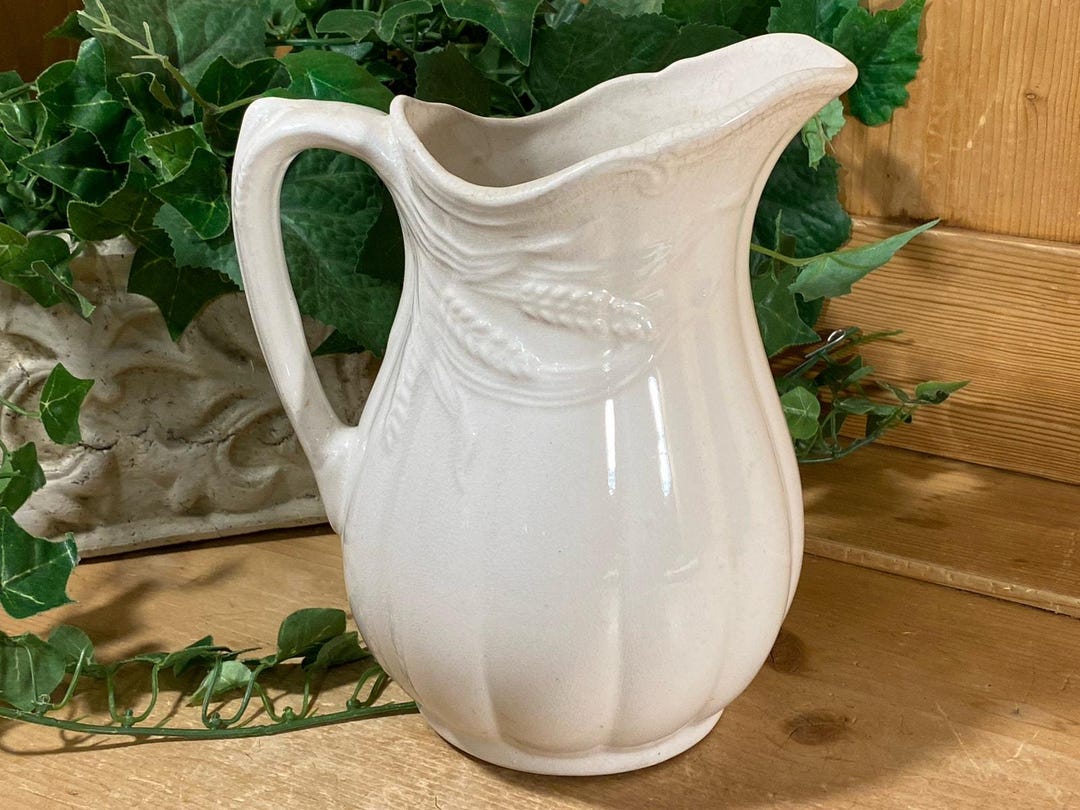 Vintage White Ironstone Pitcher | Wheat Pattern | Arthur Wood | White ...