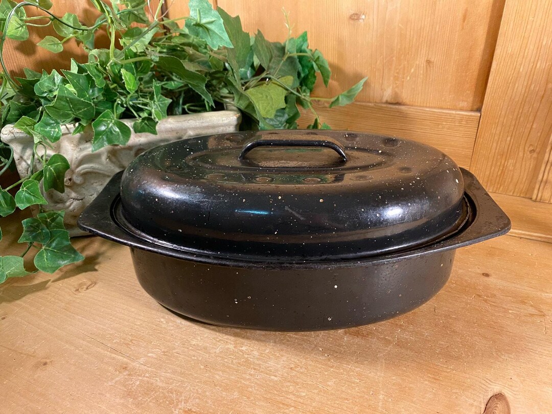 Vintage Speckled Black Enamel Roasting Pan | Black + White | Farmhouse ...
