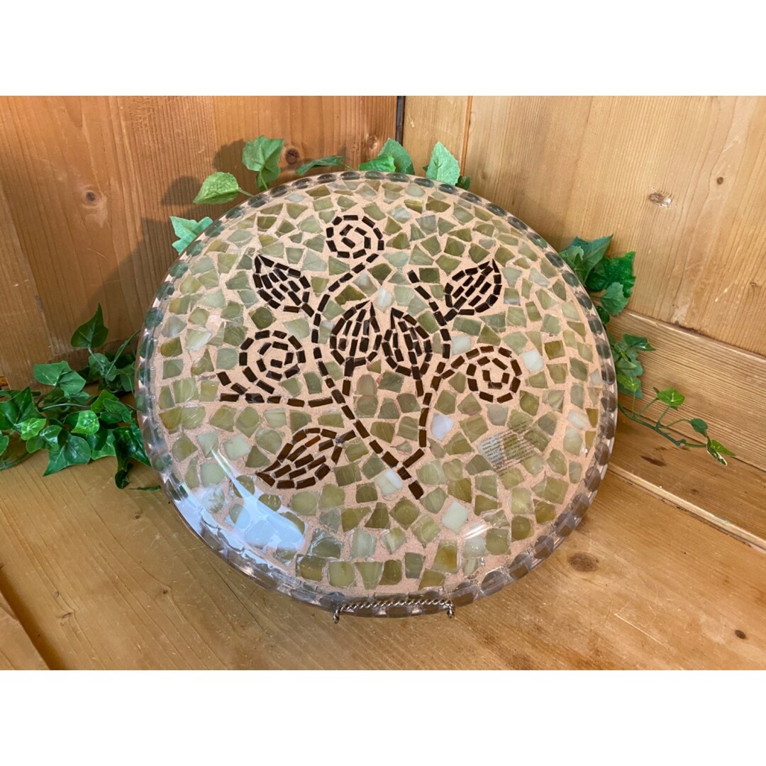 Vintage Round Glass Platter With Mosaic Pattern + Leaves | Bohemian ...
