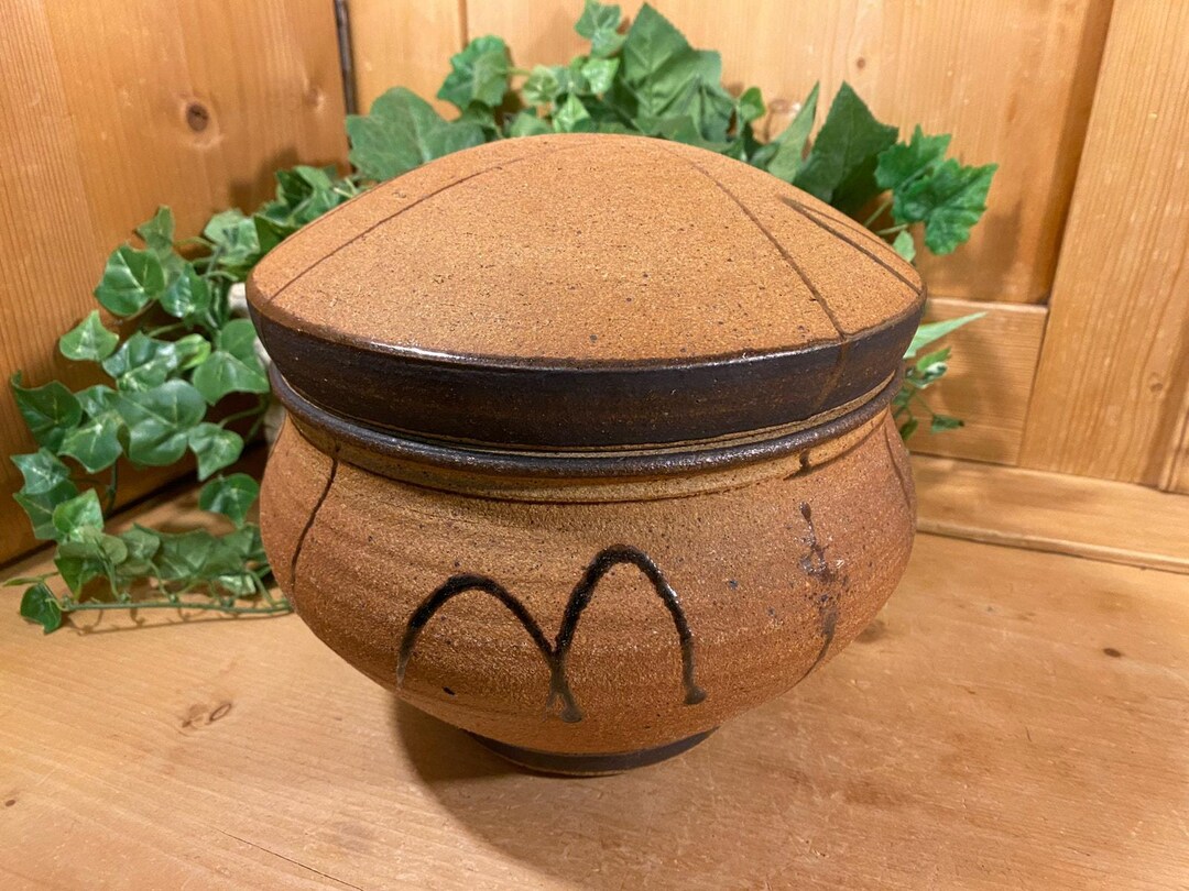 Vintage Handpainted Rustic Pottery Bowl With Lid | Decorative Pottery ...
