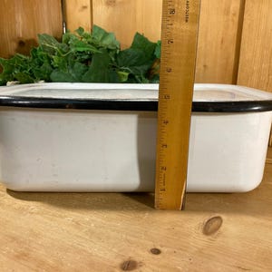 Vintage White Enamel Pan With Lid and Black Trim | White + Black Enamel ...