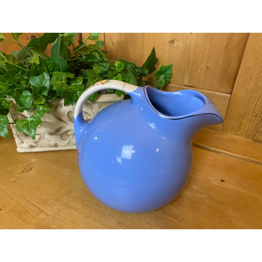 Cadet Blue Ball Jug Pitcher #633 | Hall Kitchenware "rose Parade" Print ...