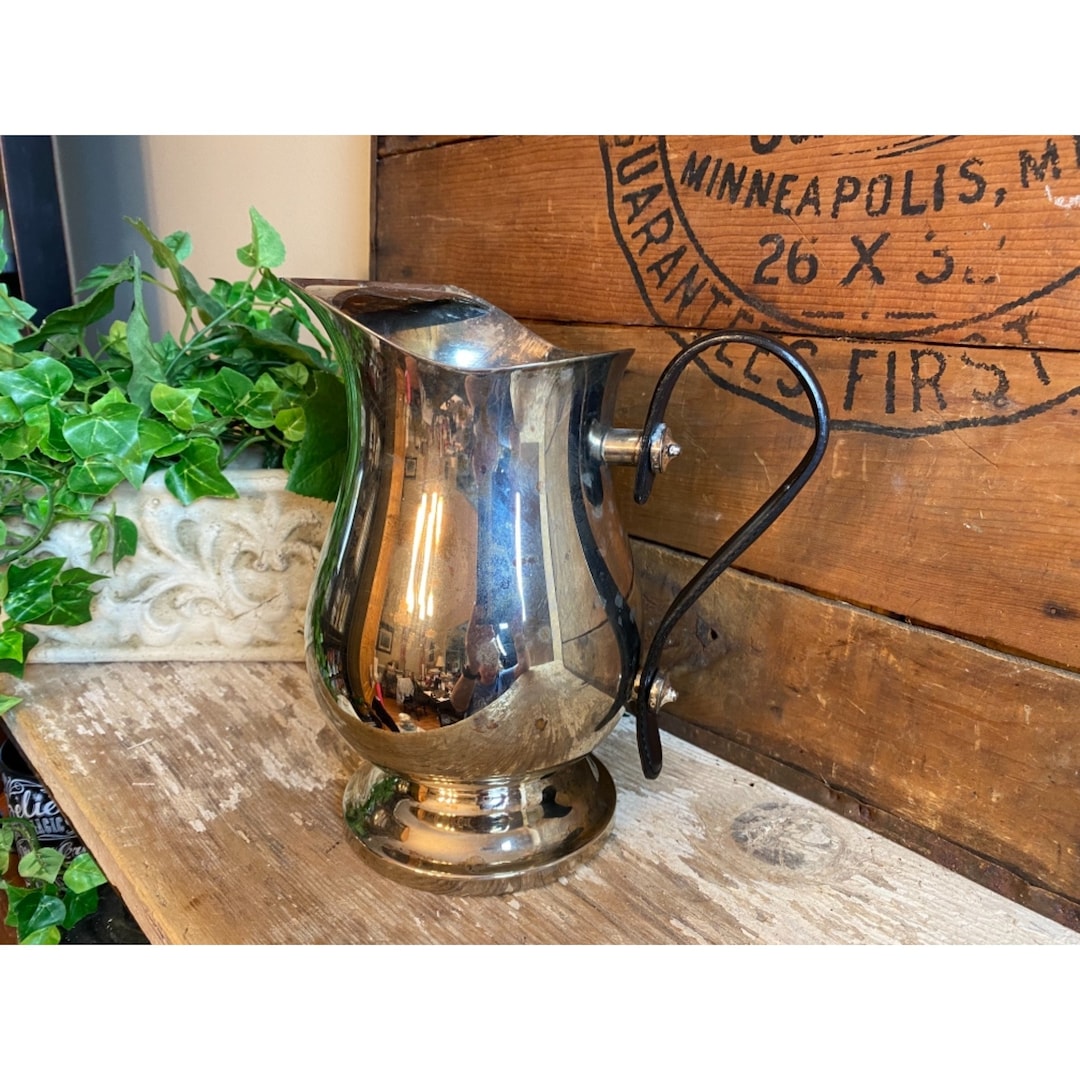 Vintage Silver Plated Water Pitcher With Leather Handle | Towle ...