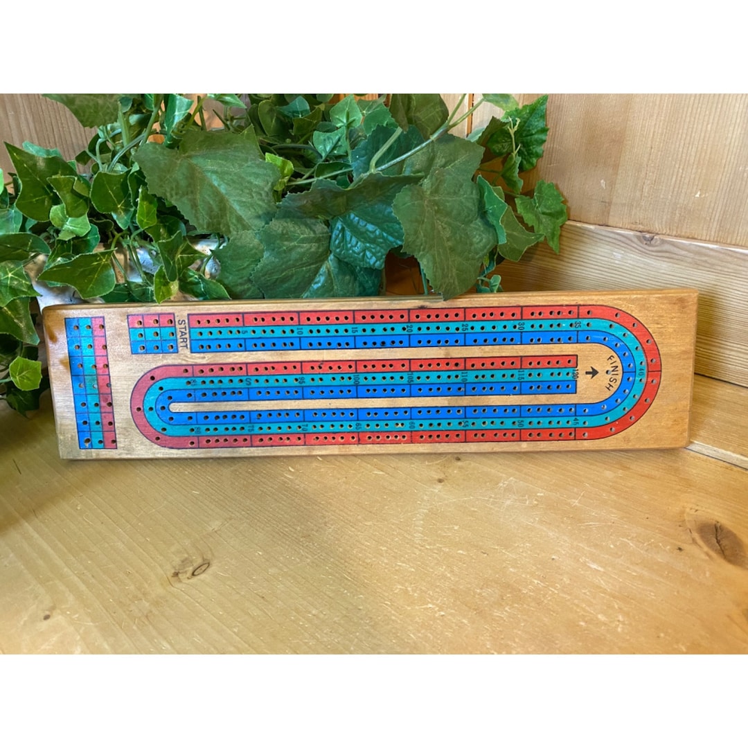 Vintage Wooden Cribbage Board | Red, Blue, Green Cribbage Game | Mid ...