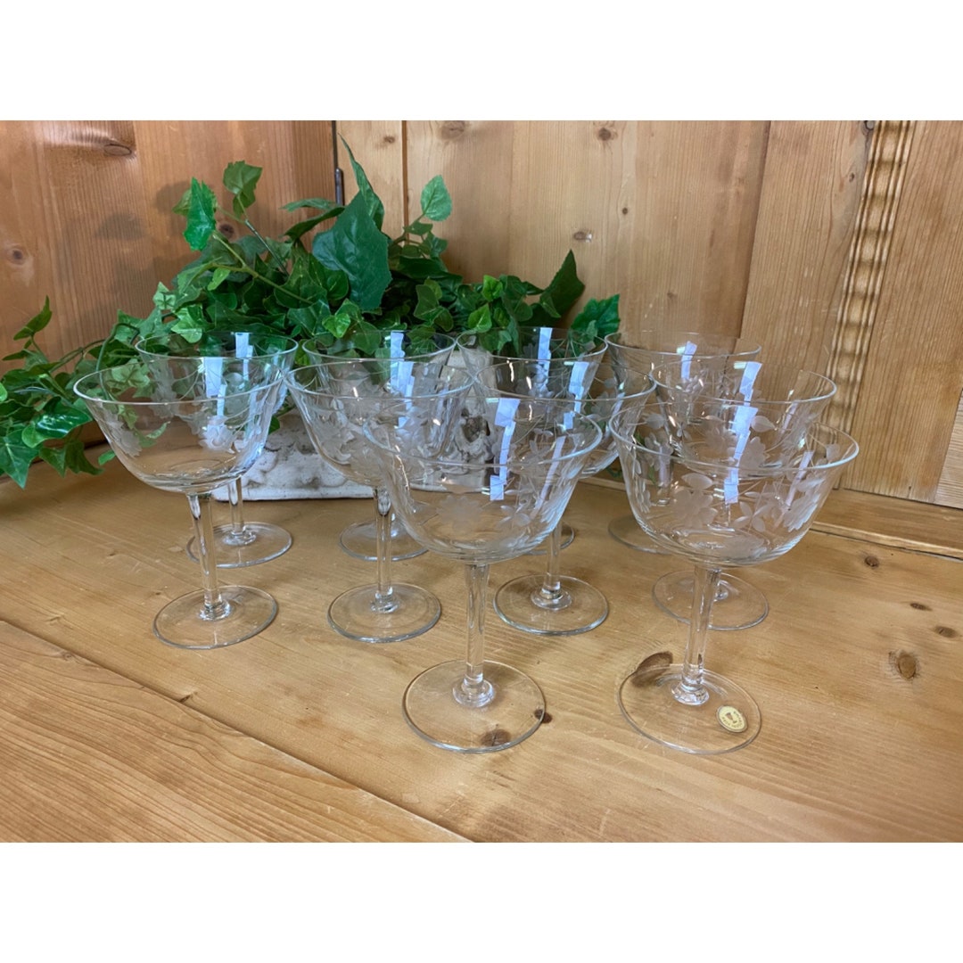 Vintage Etched Crystal Wine Glasses - Set of 10 | Made in Romania ...