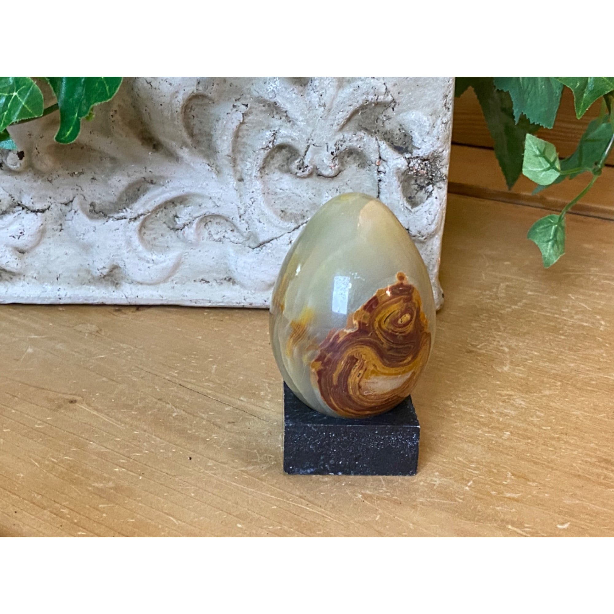 Vintage Marble Egg on Black Marble Stand White Cream and - Etsy