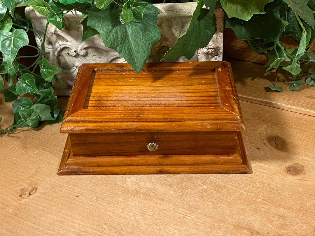 Vintage Small Wooden Jewelry Box With Drawer Farmhouse Dresser Decor ...