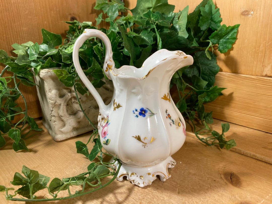 Vintage Fancy Floral China Pitcher | White Porcelain Water Pitcher With ...
