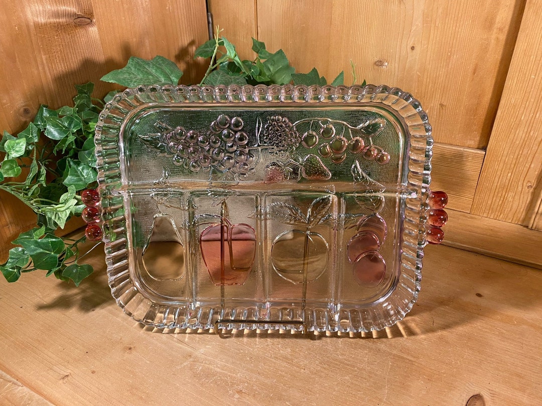 Vintage Rainbow Glass Relish Tray | Indiana Glass | Rectangular Divided ...