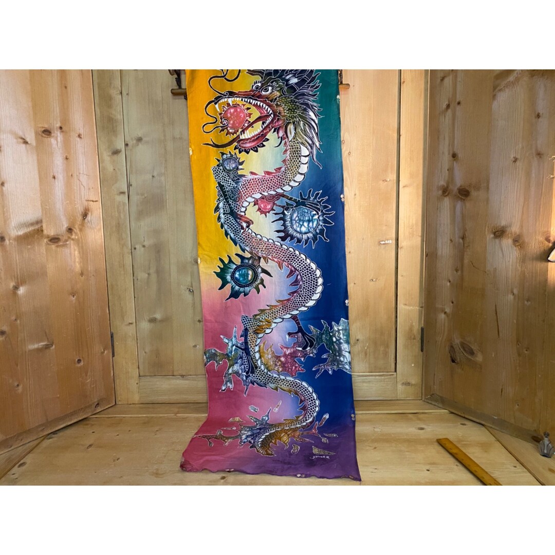 Vintage Chinese Dragon Textile Art | Island Batik Fabric Wall Hanging ...