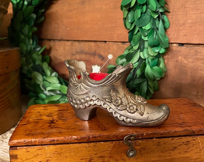 Vintage Metal Boot Pincushion Antique Boot Pin Cushion Metal Pincushion ...