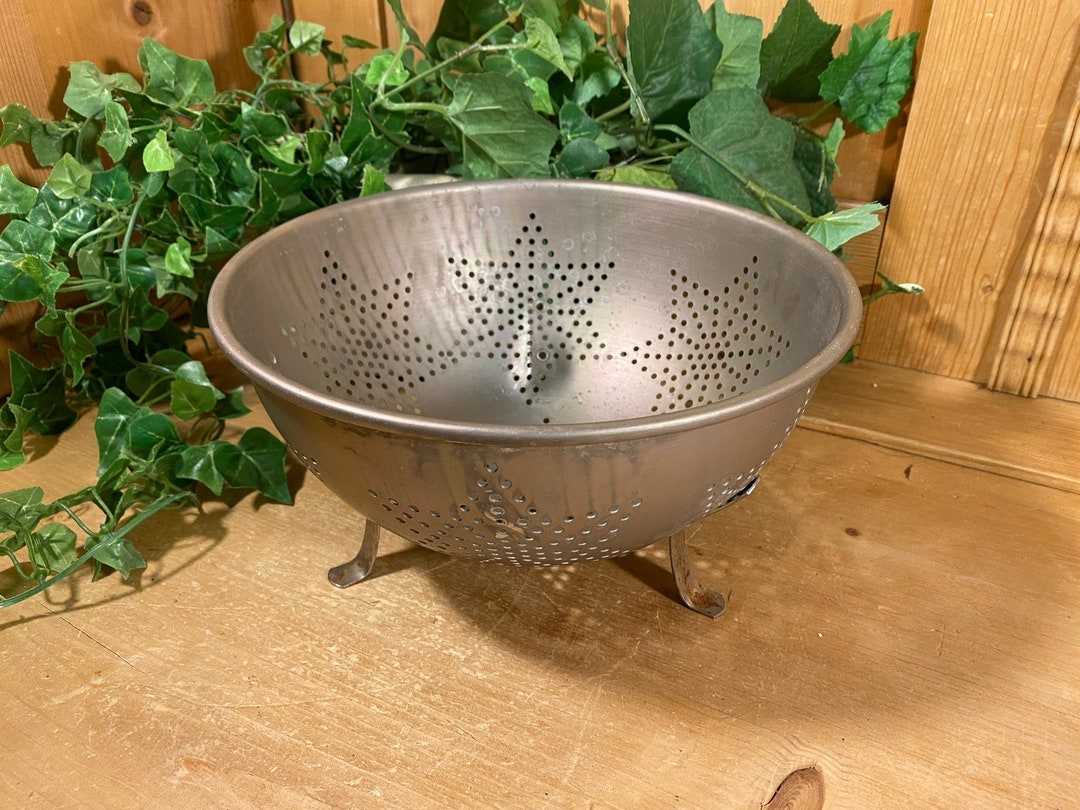Vintage Metal Colander With Star Pattern Draining Holes Rustic ...