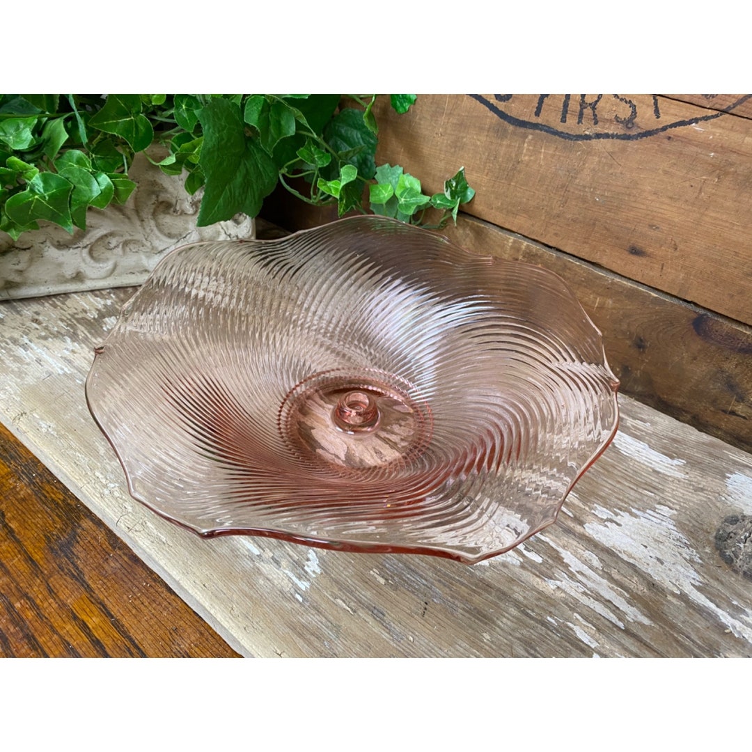 Vintage Pink Depression Glass Ribbed Wavy Bowl (missing Insert ...