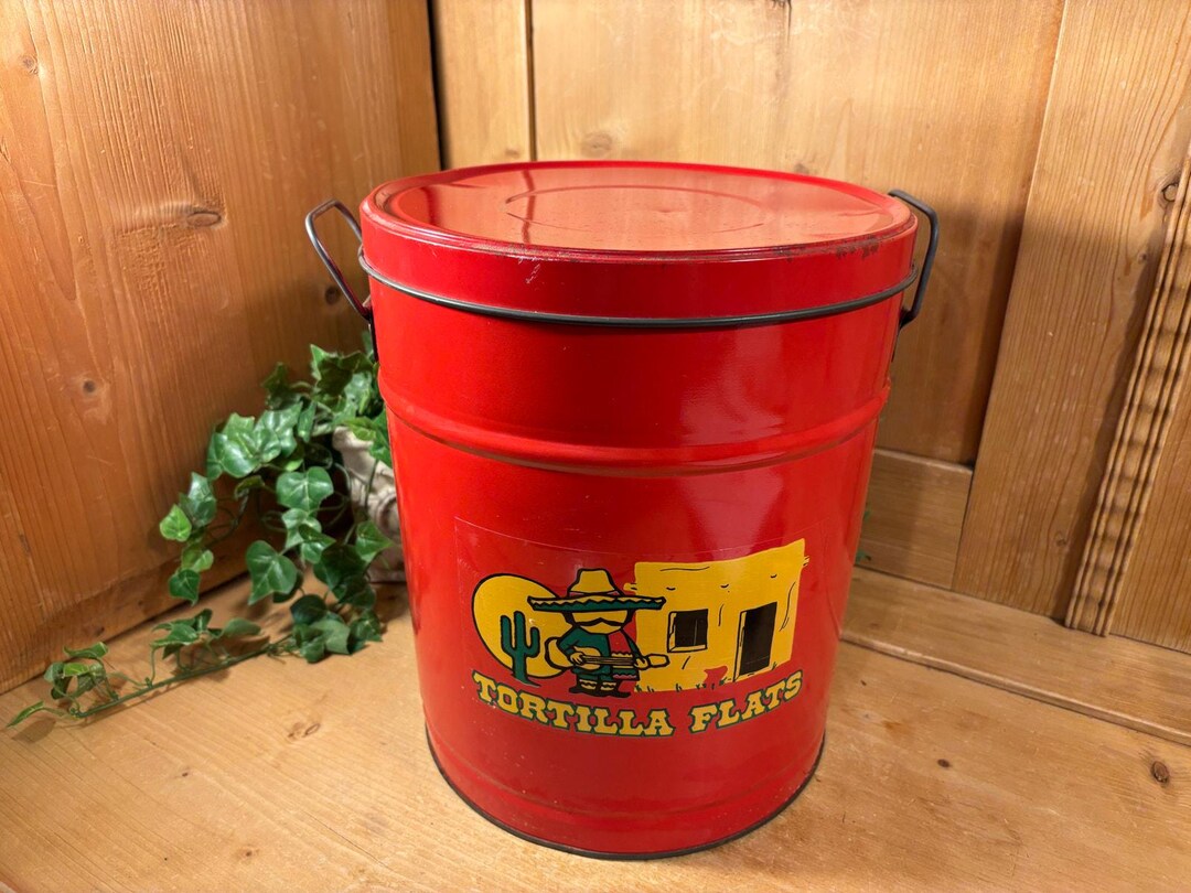 Vintage Large Round Metal Tin With Handles | Tortilla Flats | Bertels ...