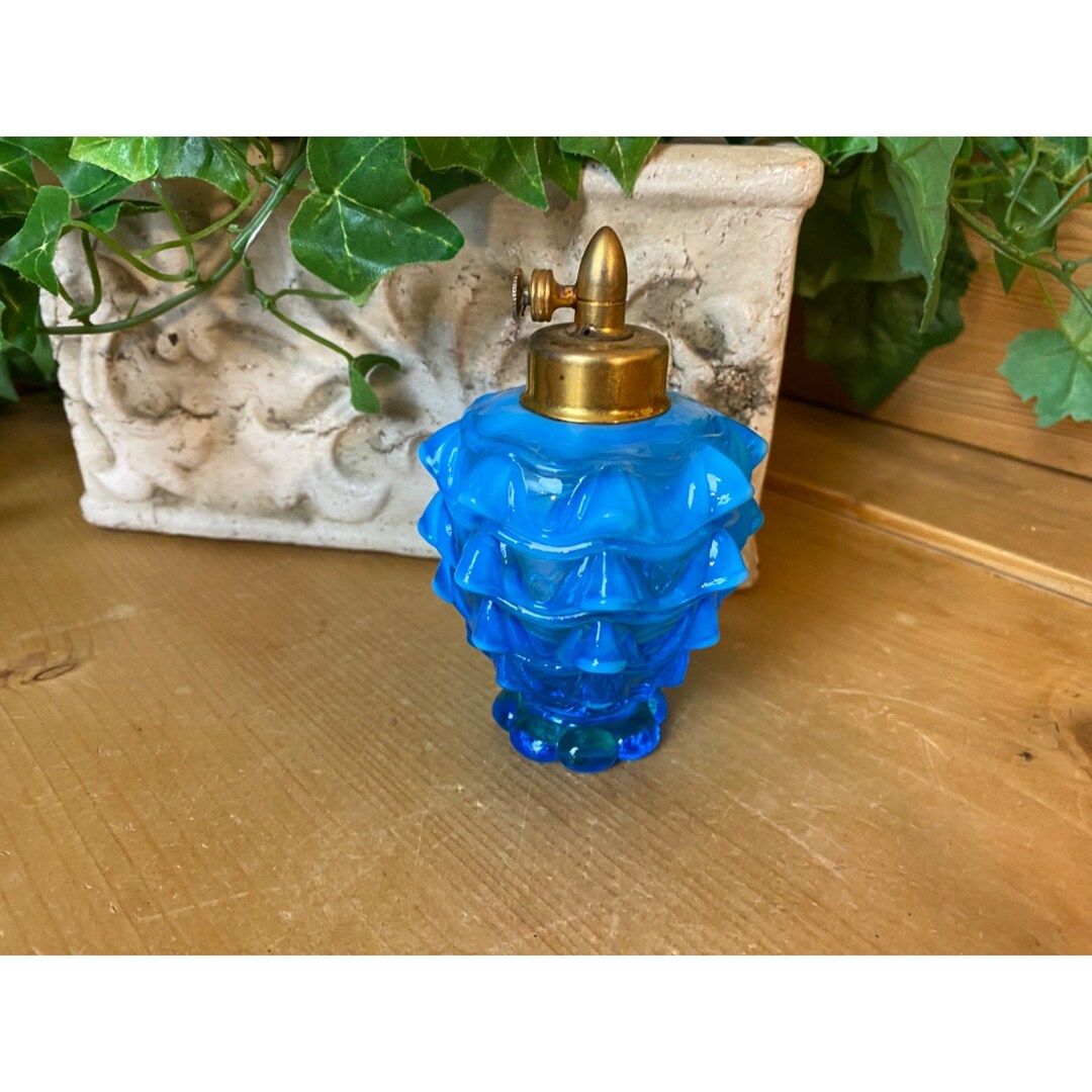 Vintage Blue Fenton Glass Devibliss Perfume Bottle Royal Blue Ruffled ...