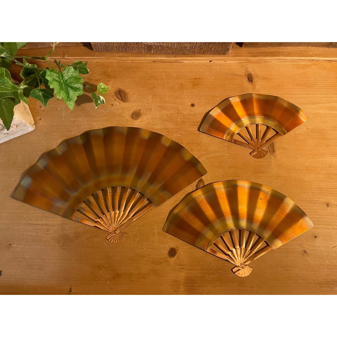 Vintage Copper and Gold Tone Metal Fans Set of 3 Home Interiors Metal ...