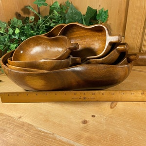 Vintage Wooden Pear Bowls Set - One Large Serving Bowl, 7 Salad Bowls ...