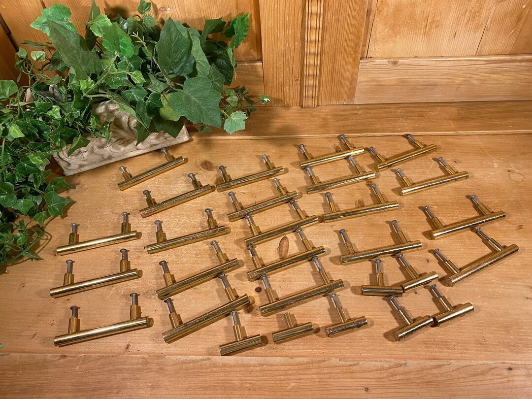 Vintage Heavy Duty Brass Colored Cabinet Pulls Set of 28 Metal Hardware ...
