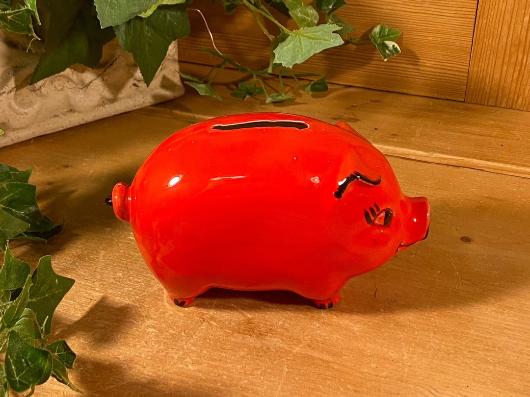 Vintage Red Ceramic Piggy Bank | Glazed Ceramic Pig Bank | "denise ...
