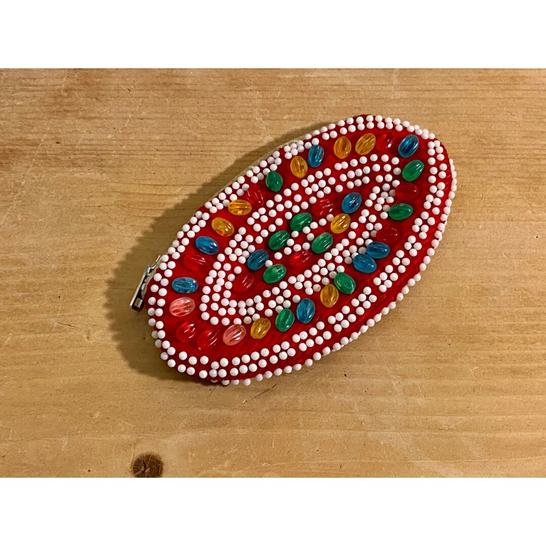 Colorful Oval Beaded Coin Purse | Small Vintage Pouch With Zippered Top ...