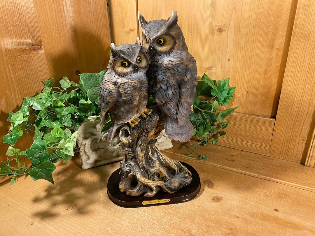 Vintage Large Owl Statue With Wooden Base | World of Wonders | DWK ...