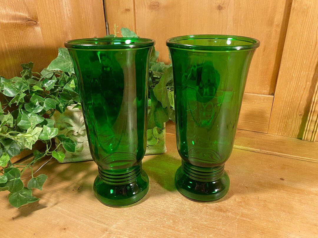 Vintage Forest Green Glass Flower Vases - Set of 2 | Napco | Forestcore ...