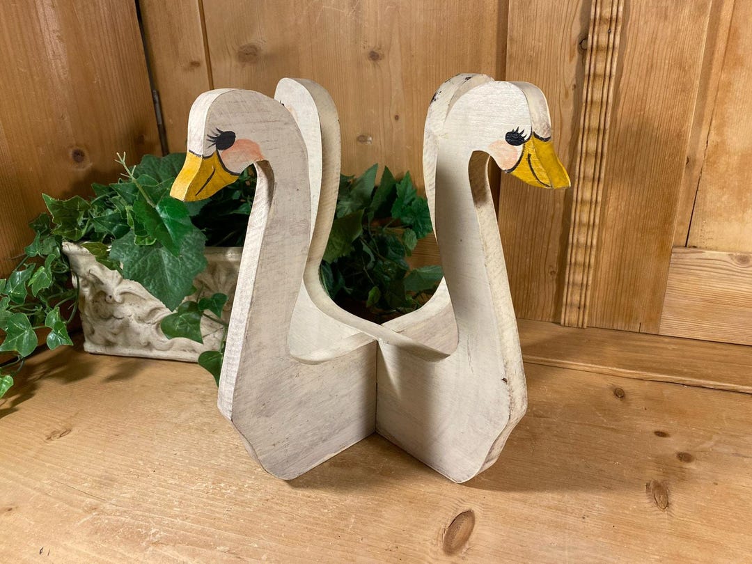 Vintage Handcrafted Wooden Swan Plant Stand | Swans | Painted Handmade ...