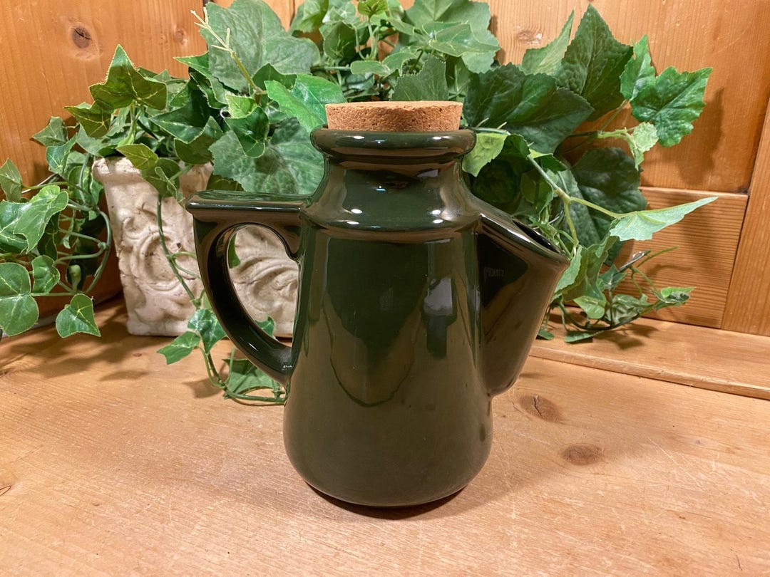 Vintage Green Pottery Pitcher With Cork Stopper | London Pottery ...