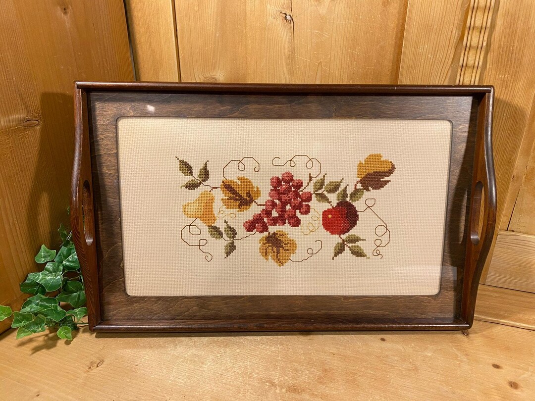 Vintage Needlepoint Display Tray With Fruit/floral Needlepoint Art ...