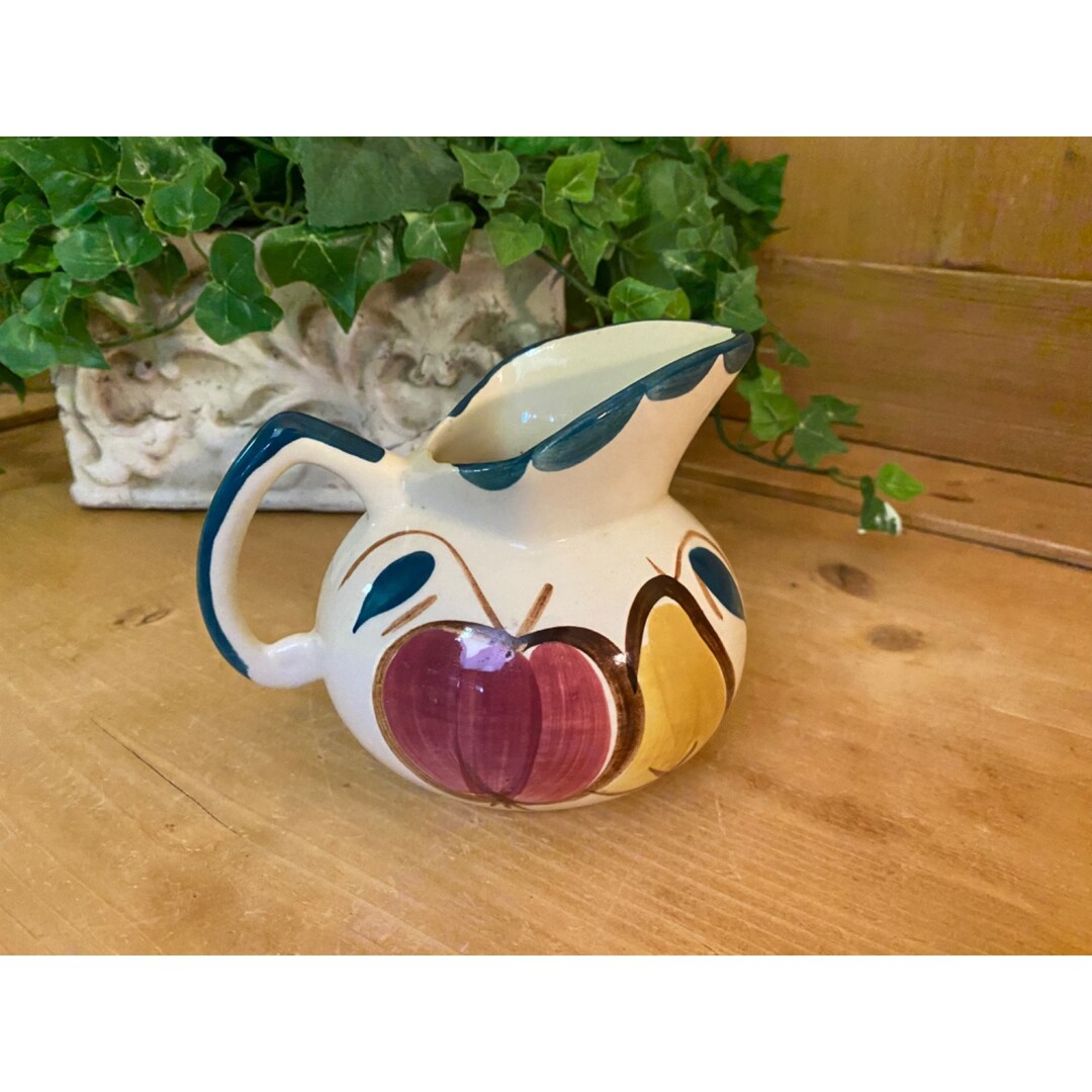 Vintage Puritan Pottery Water Pitcher With Fruit Design | Glazed ...