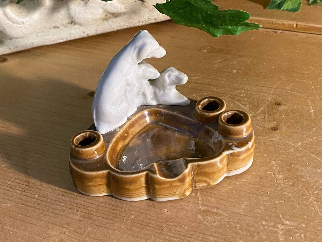 Vintage Ceramic Ash Tray With Dogs | Made in Japan | Brown Spade Shape ...