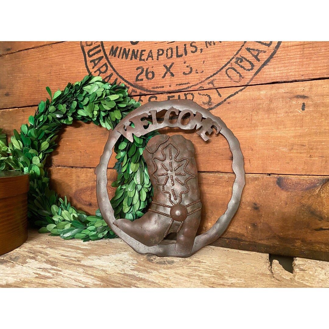 Vintage Metal Cowboy Boot Welcome Sign Rustic Decor - Etsy