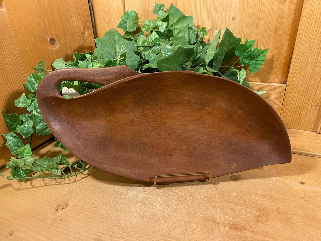 Vintage Carved Wooden Leaf Platter | Wood Leaf Tray | Forestcore | Boho ...