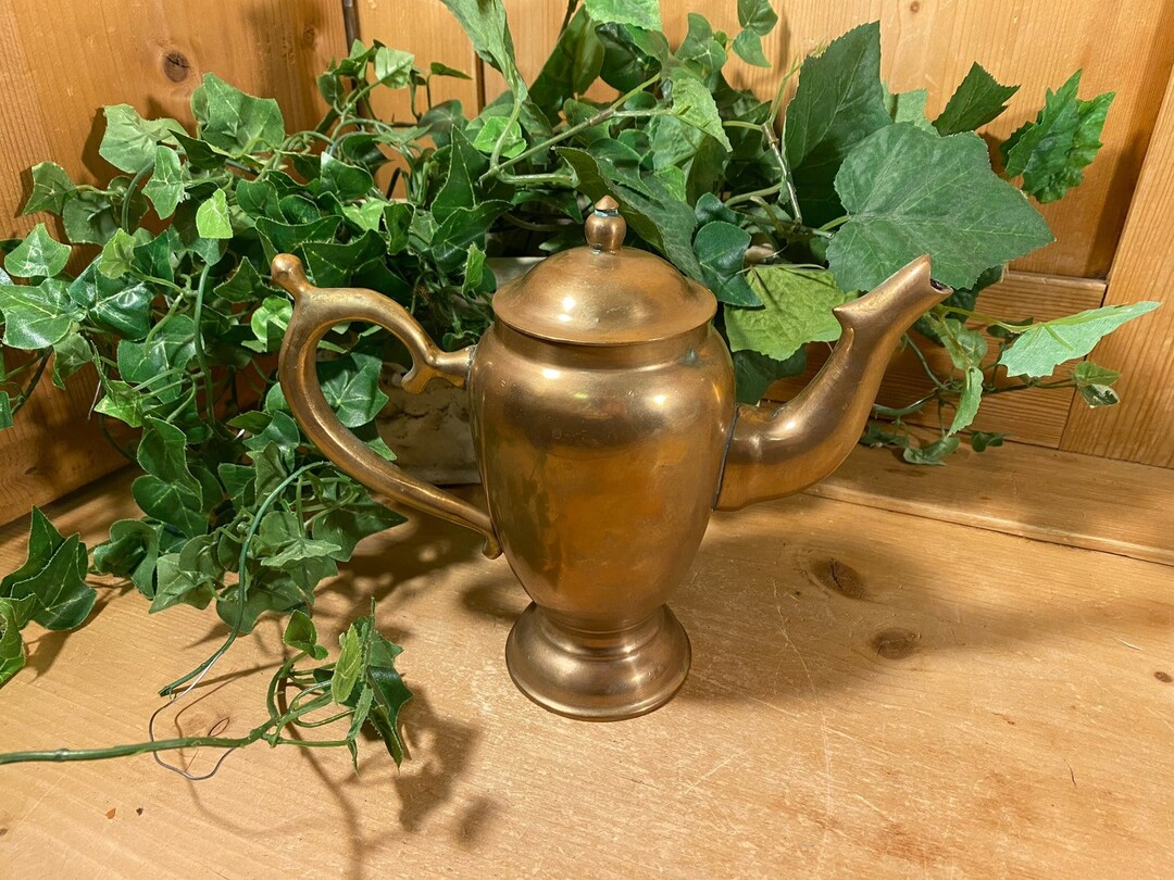 Vintage Solid Brass Tea Kettle With Lid | Brass Teapot With Patina ...